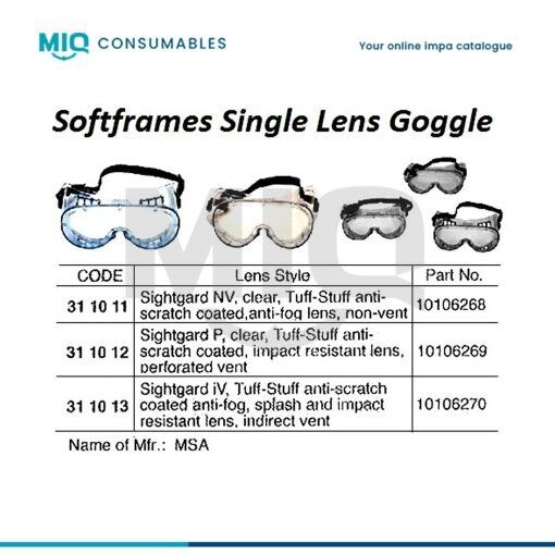 - 311011-GOGGLE SOFT FRAME SIGHTGARD NV, ANTI SCRATCH/FOG MSA 10106268 ...