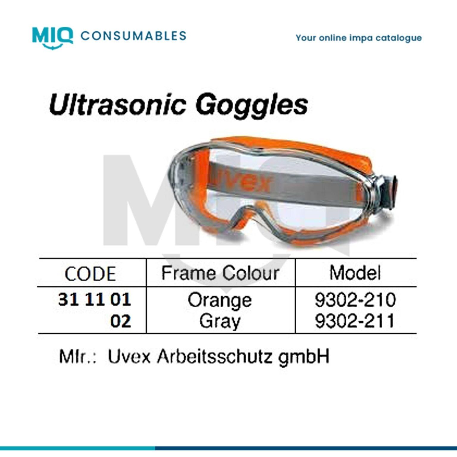 - 311101-GOGGLE ULTRASONIC UVEX 9302, ORANGE FRAME - MIQ Consumables