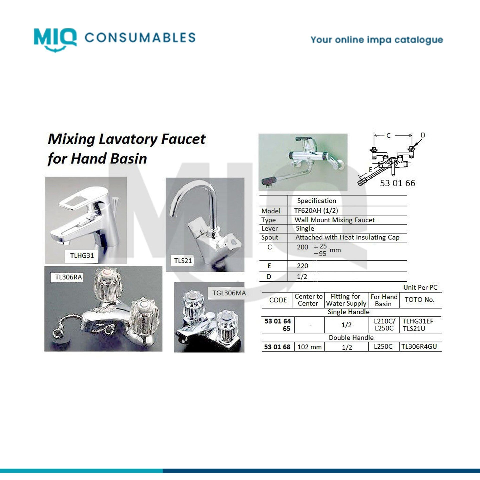 530165-FAUCET MIXING LAVATORY TOTO, TLS21U SINGLE HANDLE 1/2" - MIQ ...