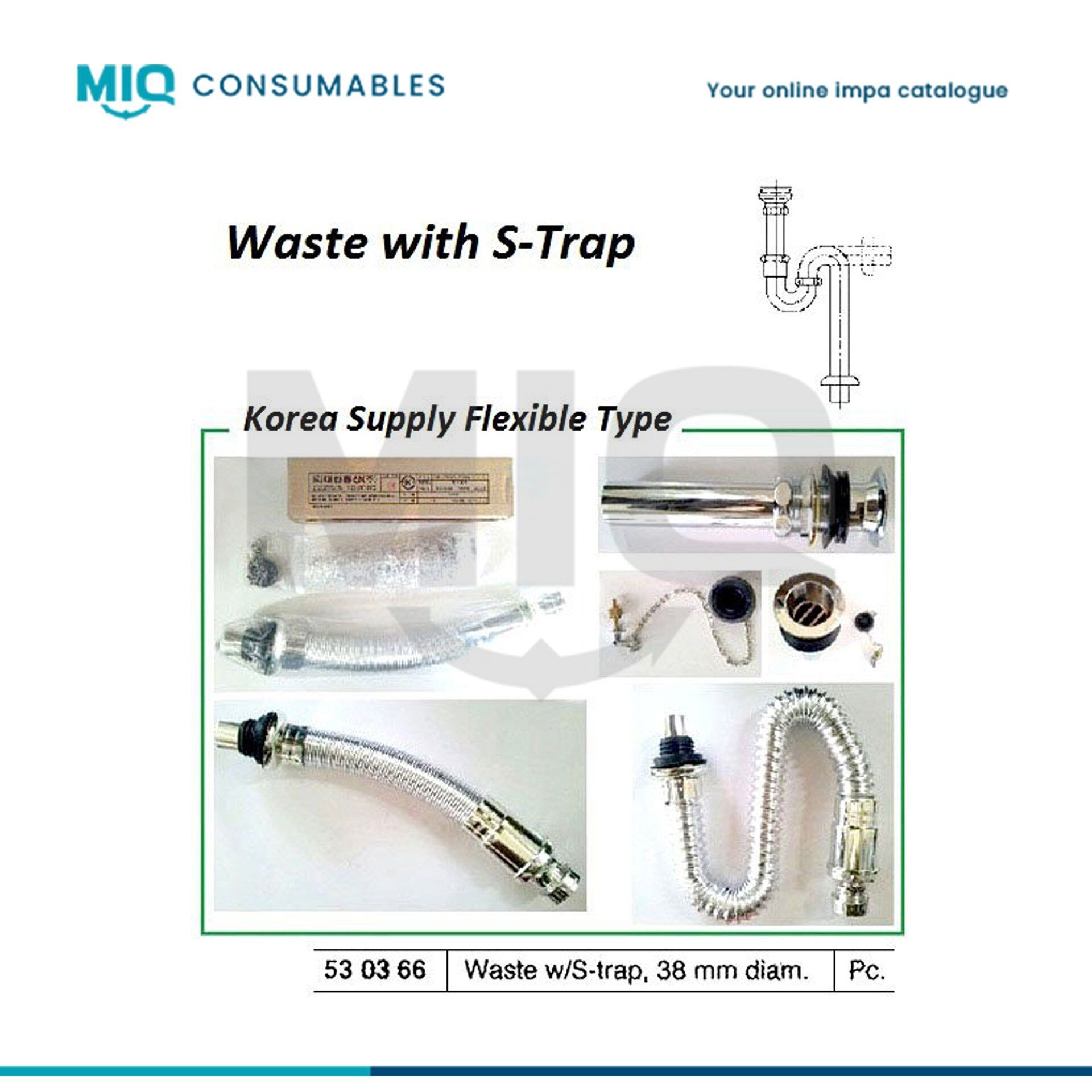 - 530366-WASTE WITH S-TRAP 38MM DIAM - MIQ Consumables