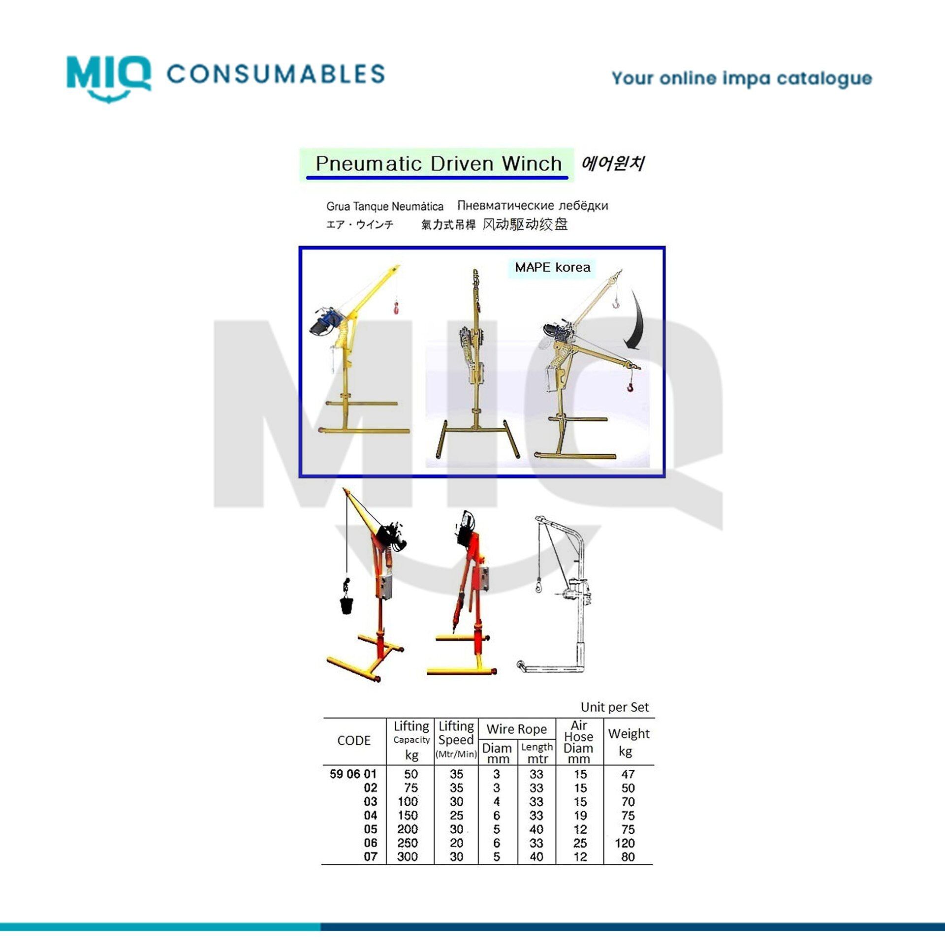 590607-WINCH PNEUMATIC DRIVEN, CAPACITY 300KGS - MIQ Consumables